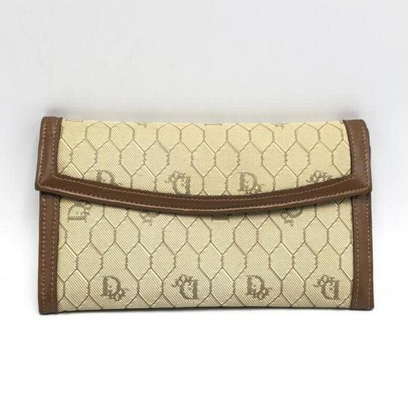 Dior | Accessories | Christian Dior Bifold Long Wallet Beige Brown ...
